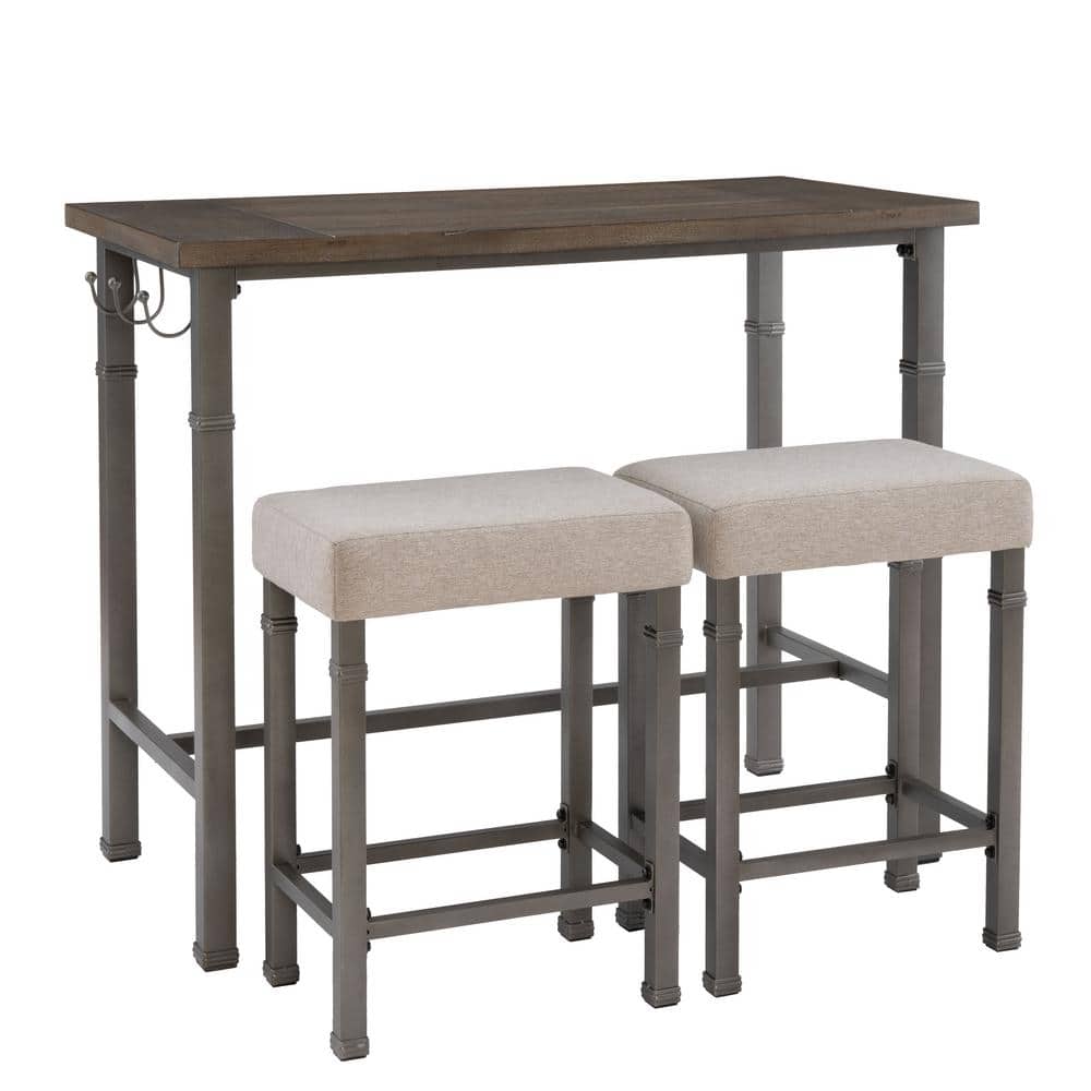 Linon Home Decor Austin 3-Piece Rectangle Pewter Gray Wood Top Pub ...
