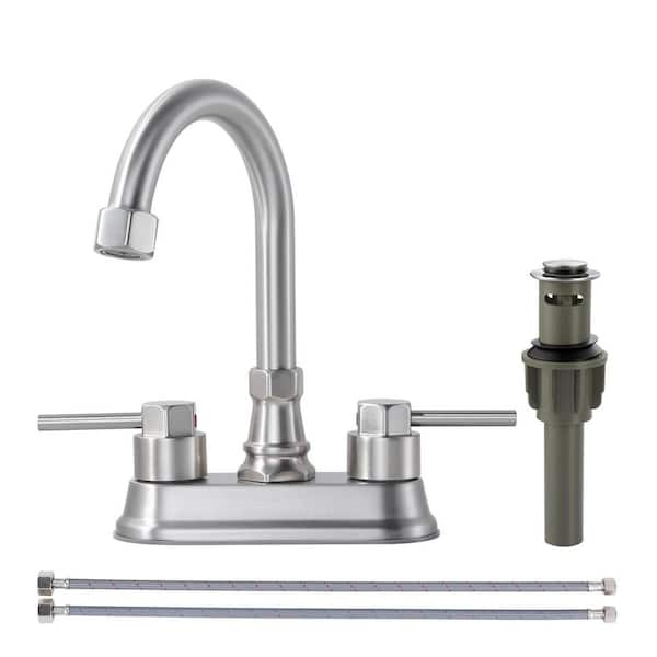 ALEASHA 4 in. Centerset Double Handle 360° Swivel Spout Bathroom Faucet ...