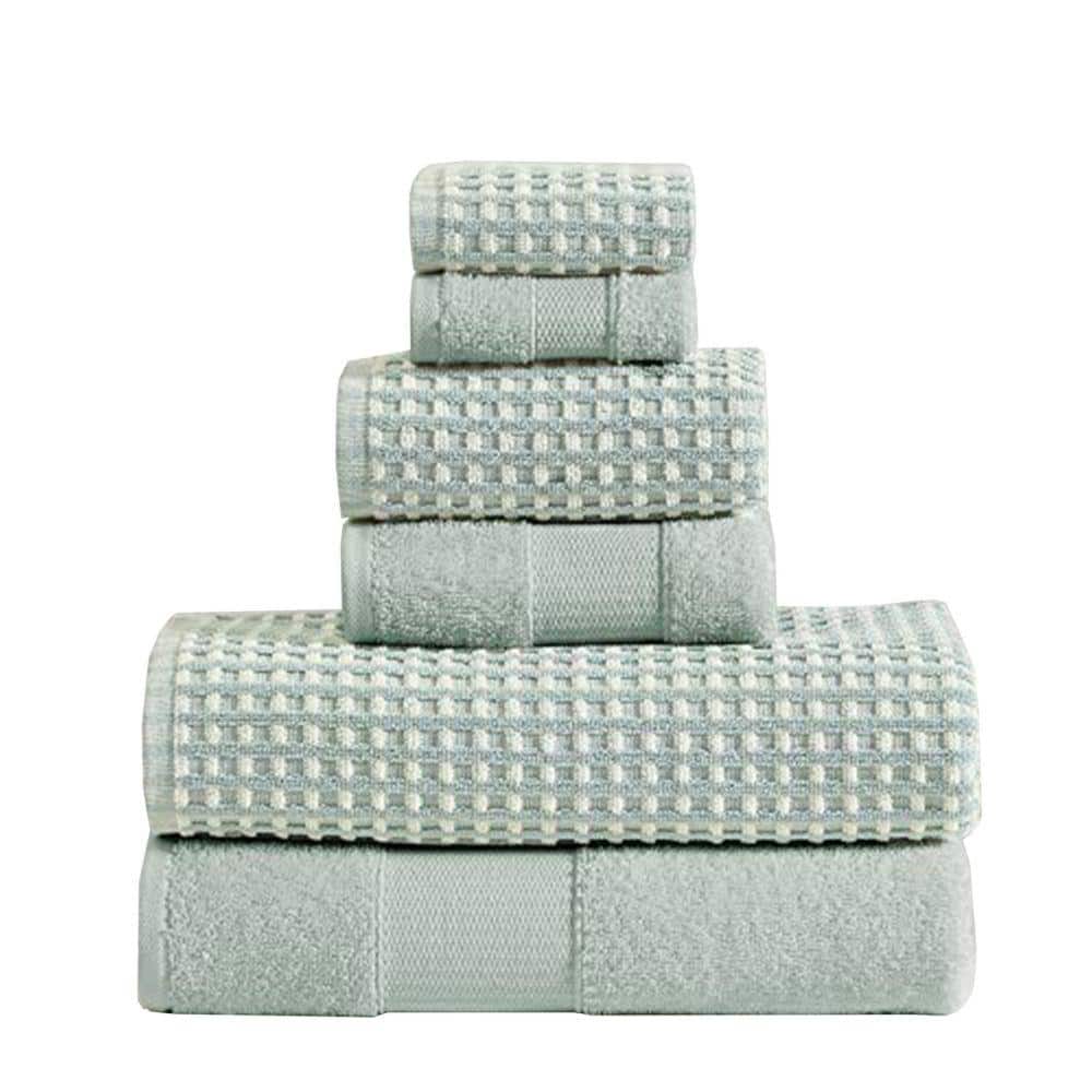 THE URBAN PORT Porto 6 Piece Blue Dual Tone Towel Set with Jacquard ...