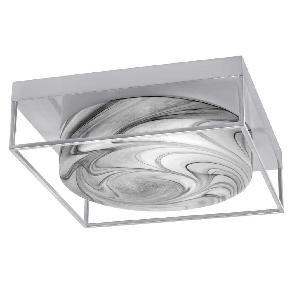Ashland 16 in. 3 Light Brushed Nickel Flush Mount with Onyx Swirl Glass Shade No Bulbs Included ...