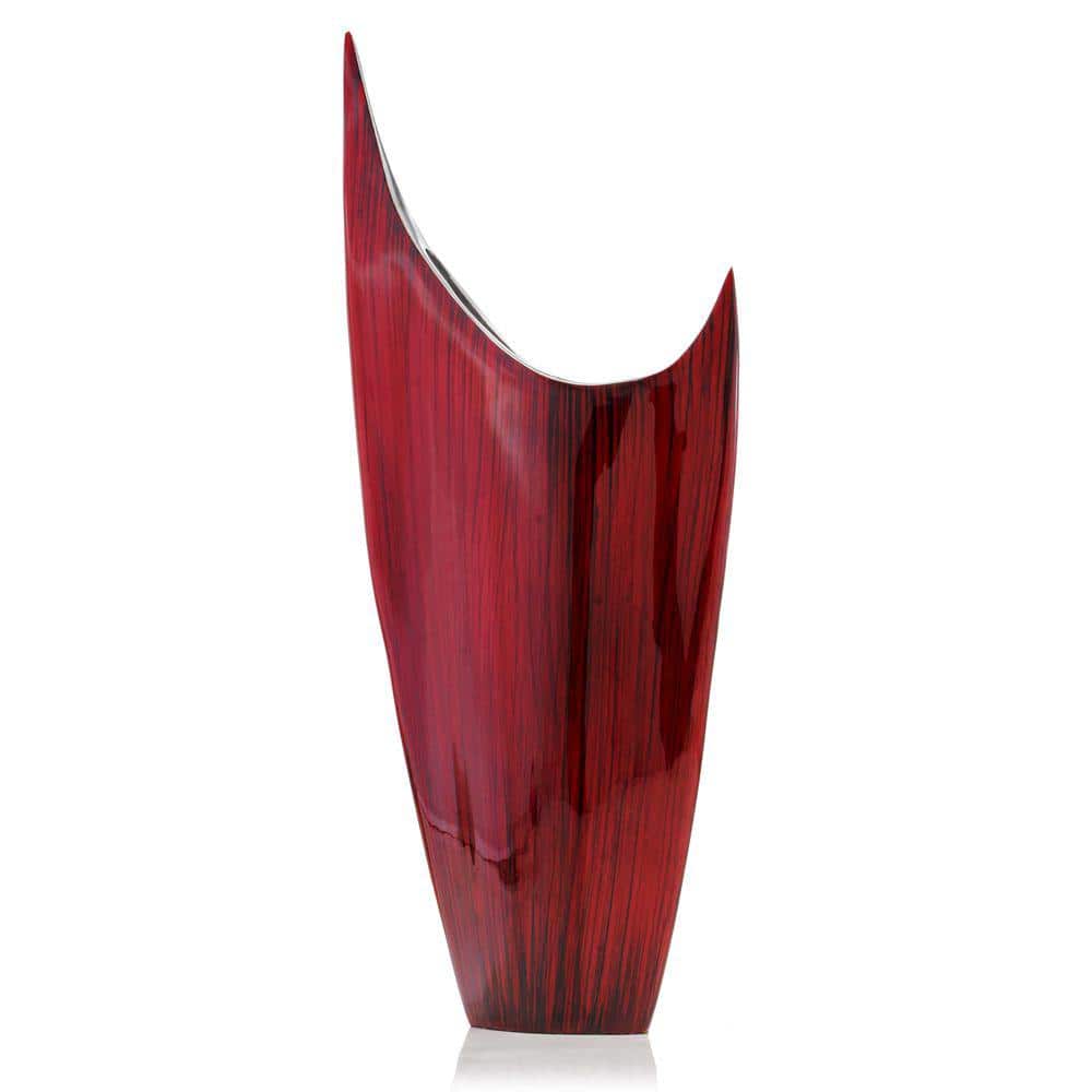 HomeRoots Red Glaze And Silver Pointed Vase 354635 - The Home Depot