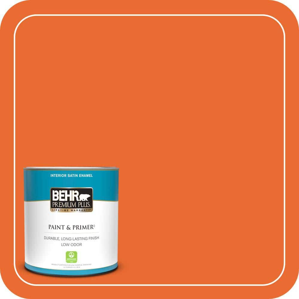 BEHR PREMIUM PLUS 1 qt. #220B-7 Electric Orange Satin Enamel Low Odor ...