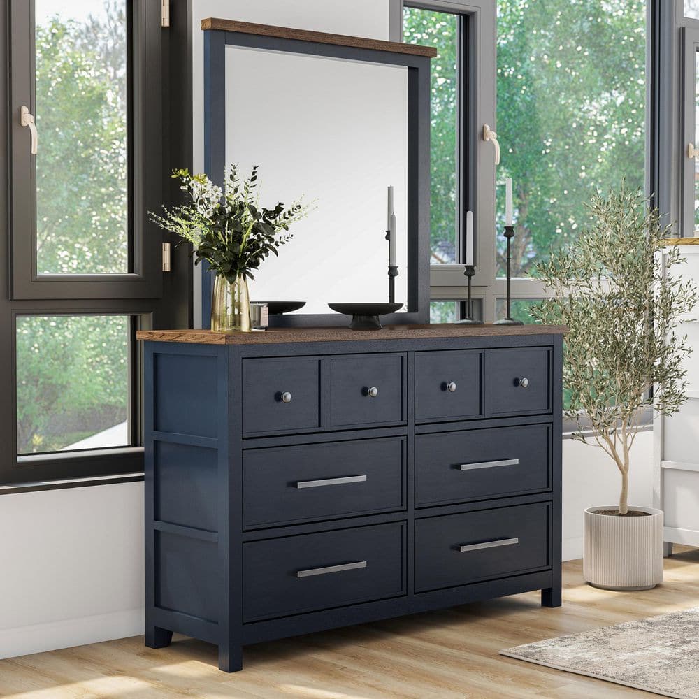 Furniture of America Beiring Blue and Dark Brown 6-Drawer 54 in. Dresser with Mirror with Nickel ...