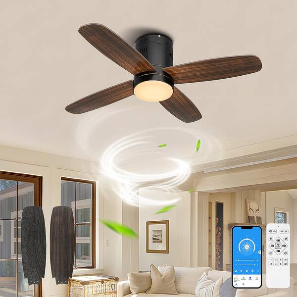 TOZING 36 in. Smart Indoor LED Dimmable Wood Low Profile Flush Mount ...