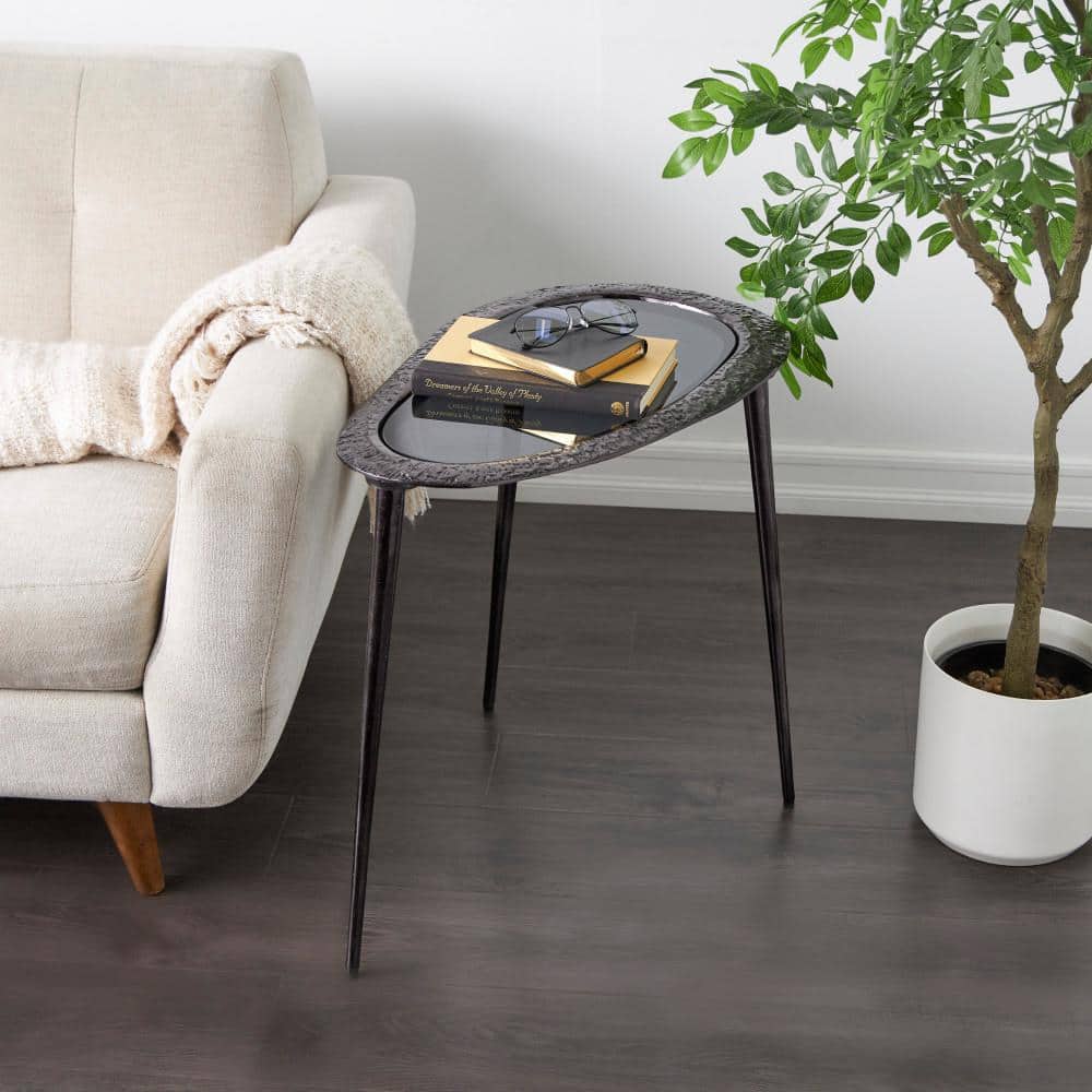 Litton Lane 15 in. Black Abstract Oval Shaped Large Oval Glass End Table with Shaded Glass Top ...