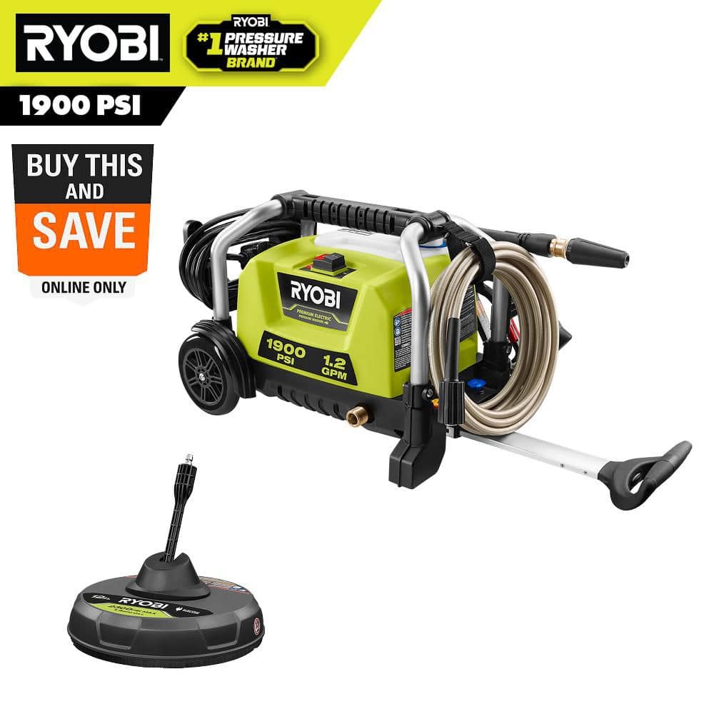 RYOBI 1900 PSI 1.2 GPM Cold Water Wheeled Electric Pressure Washer with ...