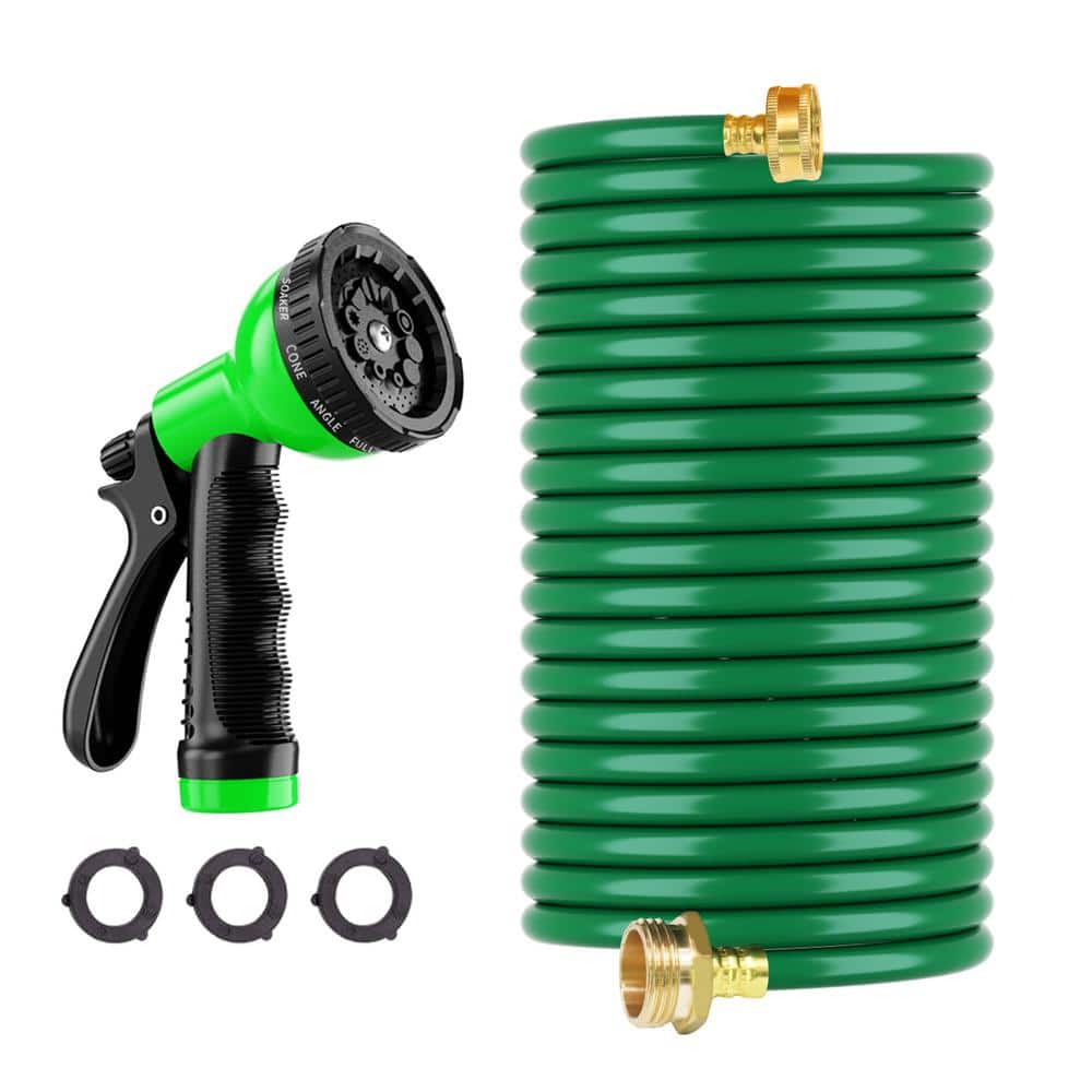 Aokia 3/4 in. x 50 ft. Outdoor Coil Garden Hose with 10-Way Nozzle ...