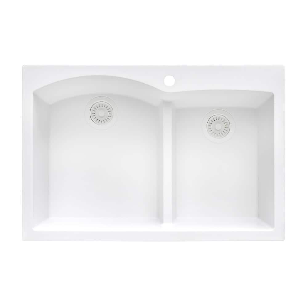 Ruvati epiGranite 33 in. Drop-in Topmount Double Bowl Kitchen Sink in ...