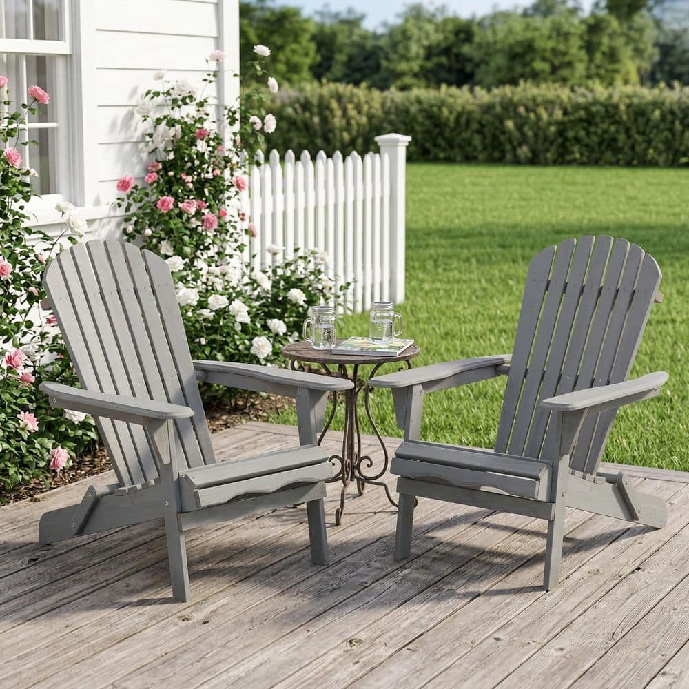 VAMOP Classic Grey Solid Wood Adirondack Chair Set of 2, Folding ...