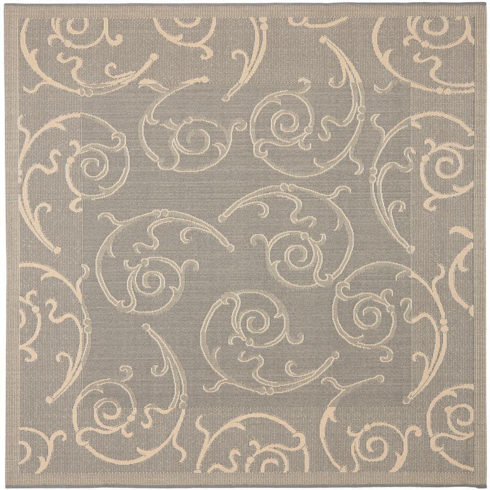 SAFAVIEH Courtyard Gray/Natural 7 ft. x 7 ft. Square Border Indoor ...