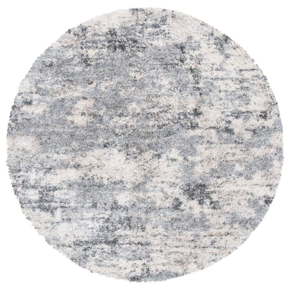 SAFAVIEH Berber Shag 5 ft. x 5 ft. Ivory/Gray Distressed Abstract Round ...