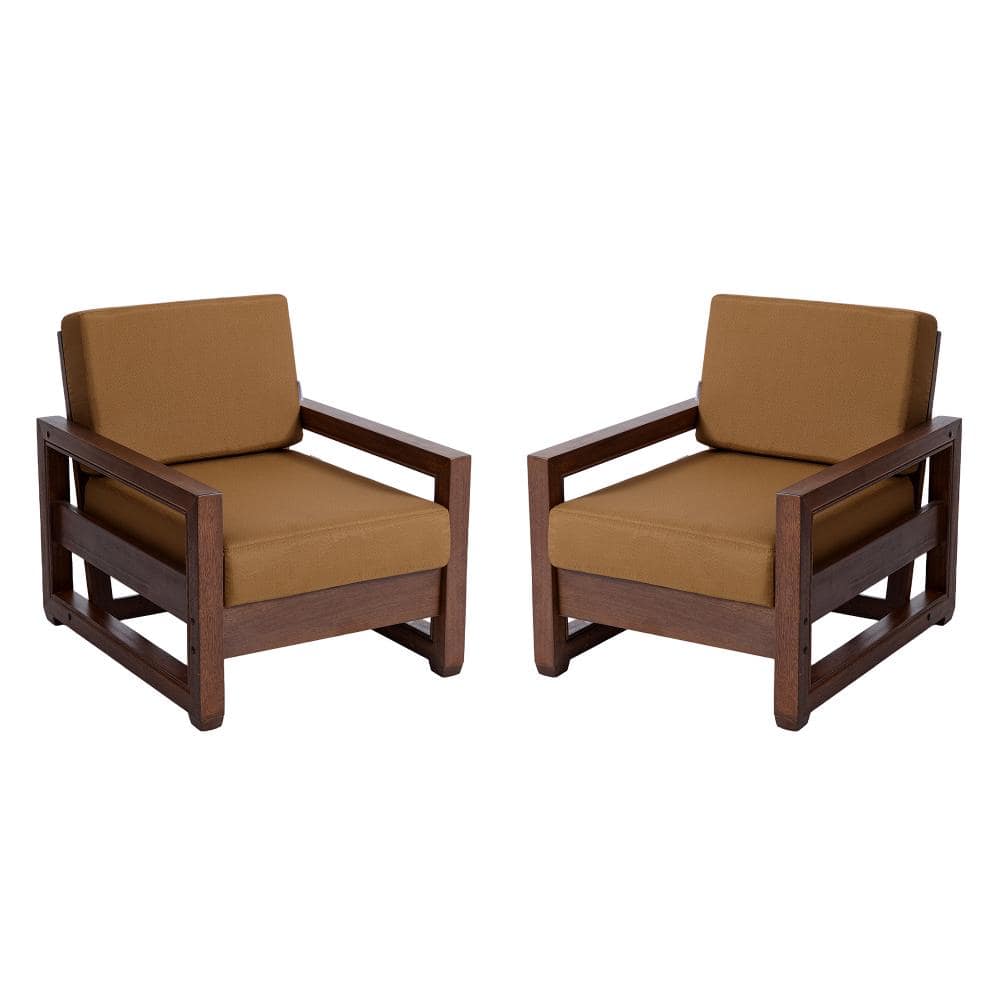 Uixe Drak Brown Teak Outdoor Lounge Chair Armchair and Light Brown ...