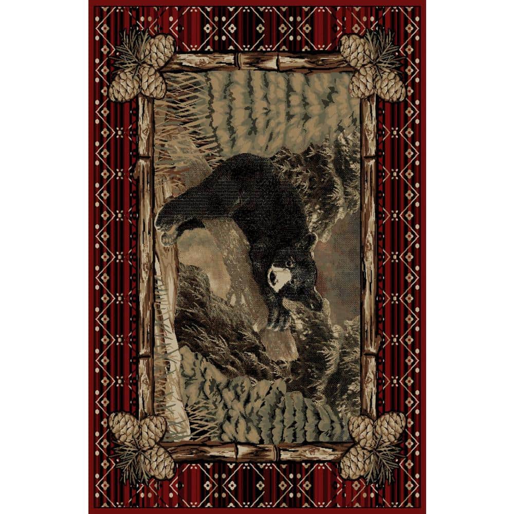 Mayberry Rug Lodge King Lazy Bear Multi-Colored 5 ft. x 8 ft. Area Rug ...