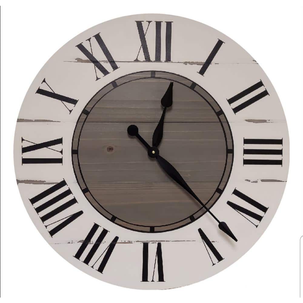 AVERY ST DESIGN CO Collum 30 in. White and Gray Farmhouse Wall Clock ...