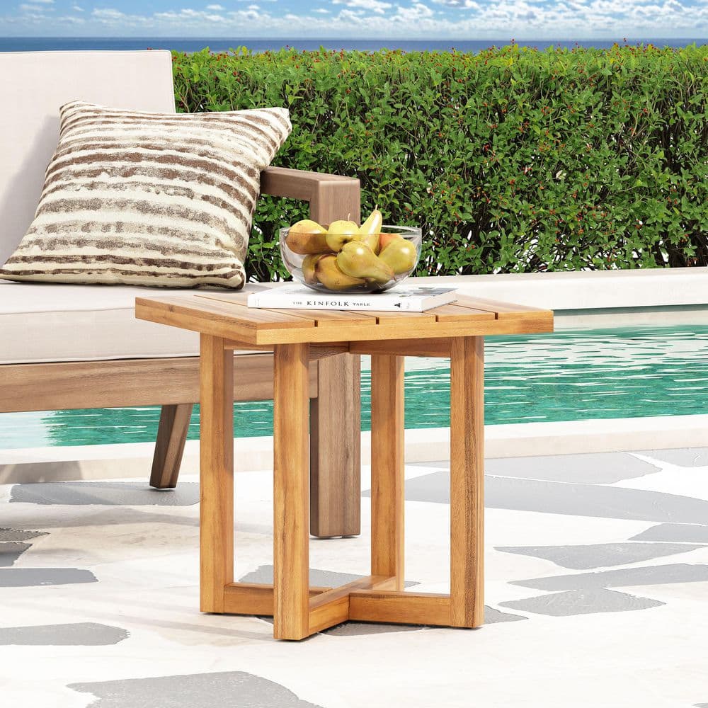Tatayosi 18 in. Natural Teak Wood Square Outdoor Side Table P ...