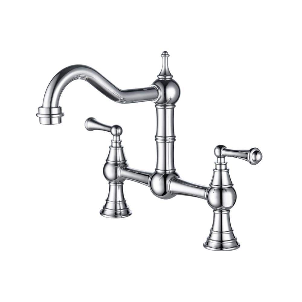 Fapully Double Handle Bridge Kitchen Faucet with in Chrome Classic 2 ...