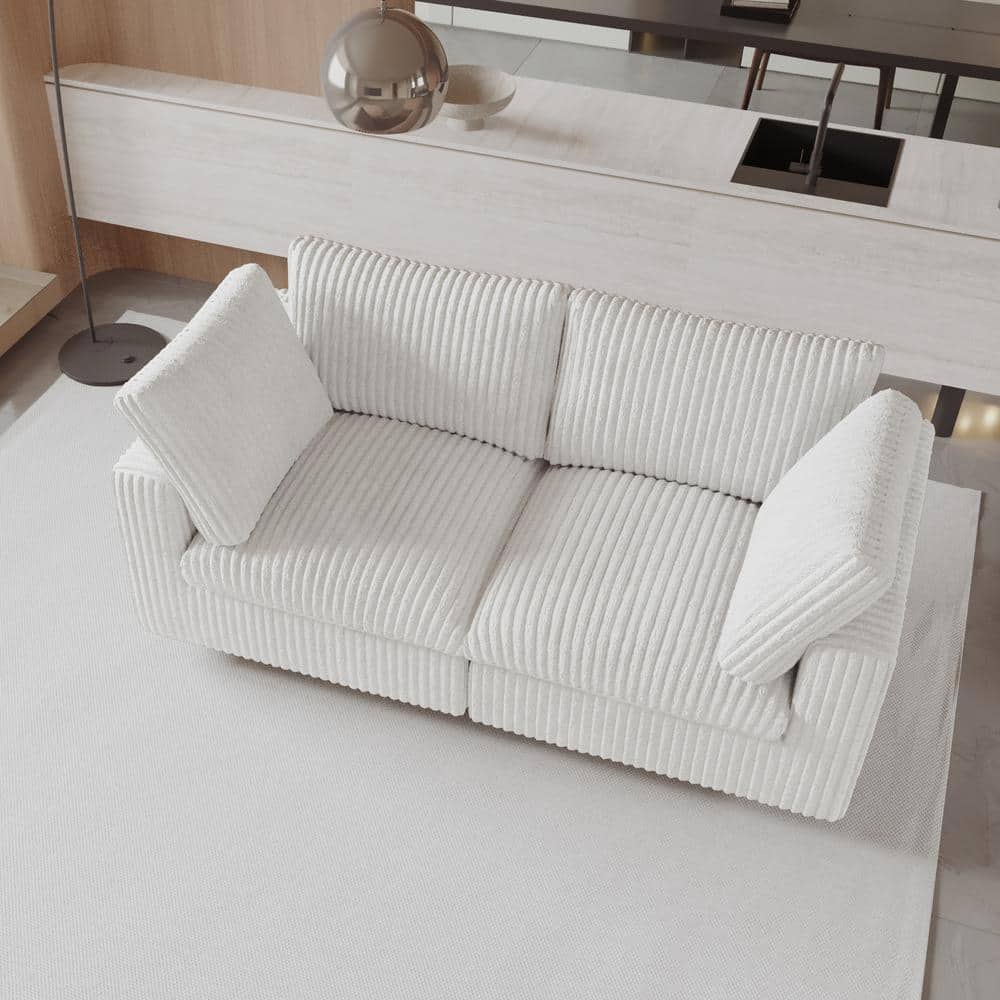 J&E Home 78.7 in. W Square Arm Faux Rabbit Plush Fabric Rectangle Sofa ...