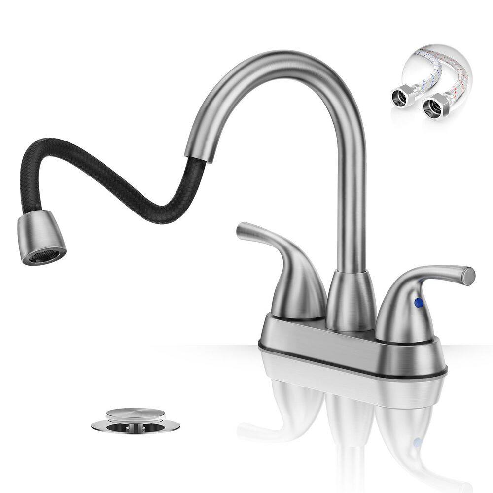 Kadilac 2 Handles Pull Down Sprayer Brushed Nickel Bathroom Faucet, 4 ...
