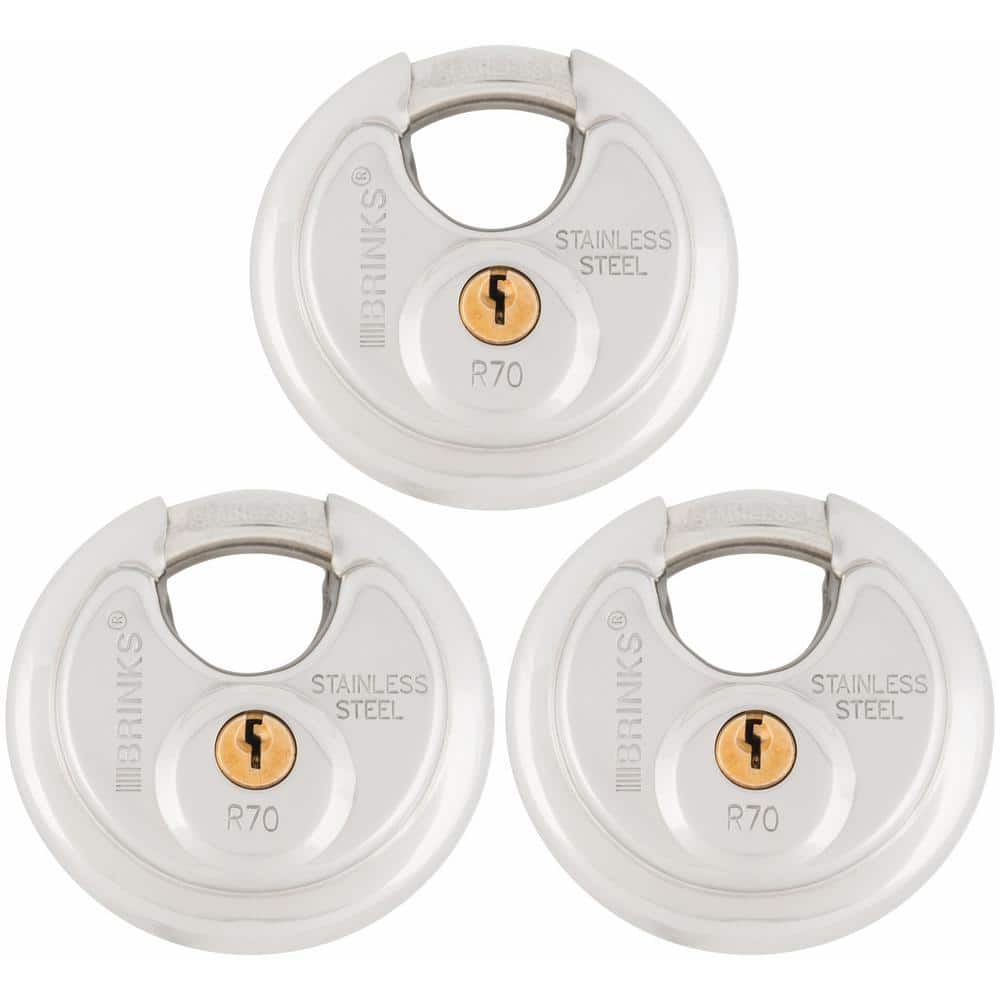Brinks 70 mm Stainless Steel Keyed Discus Padlock (3-Pack) 173-70301 ...