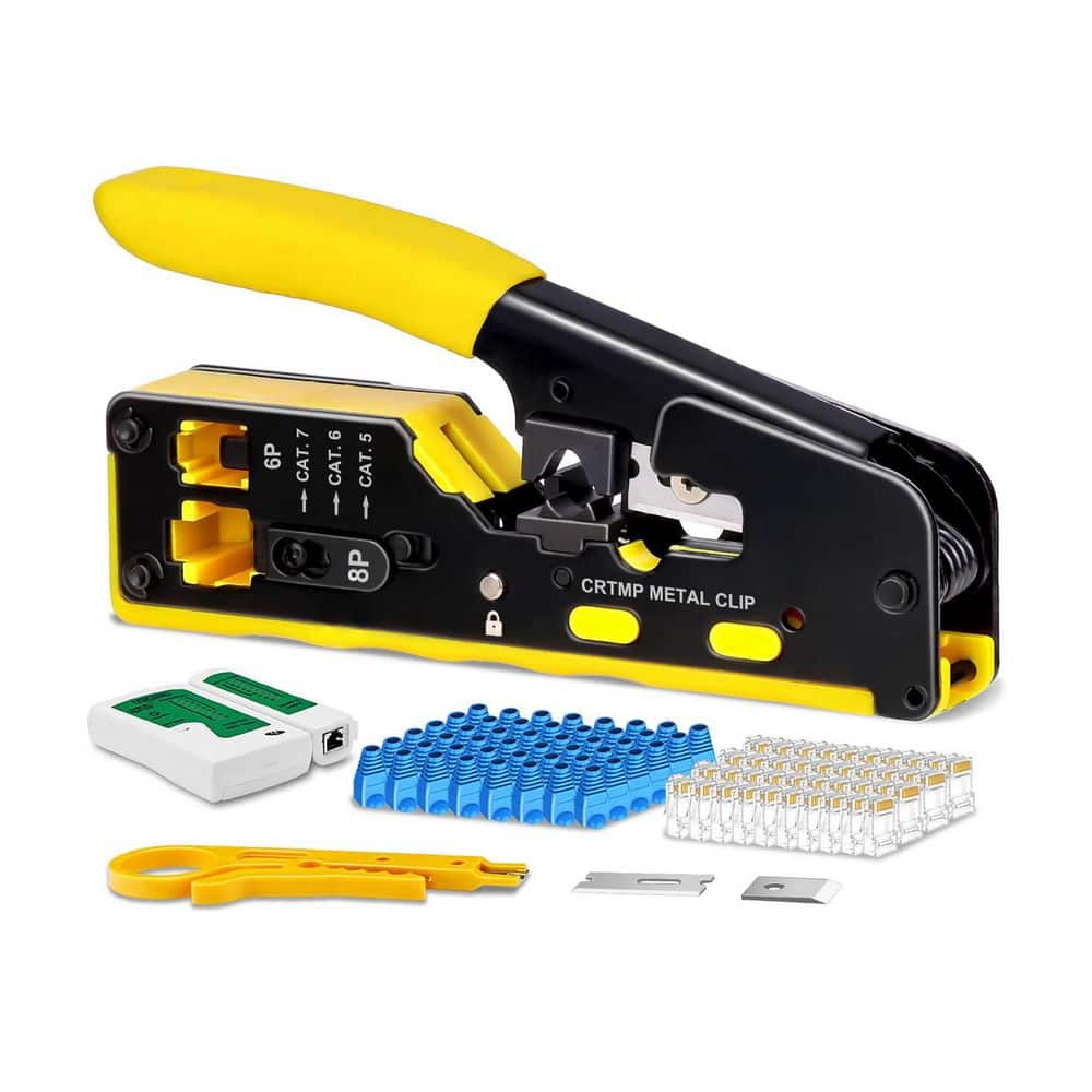 Pass Through RJ45 Crimp Tool Kit All-in-One Ethernet Crimper for Cat7 ...