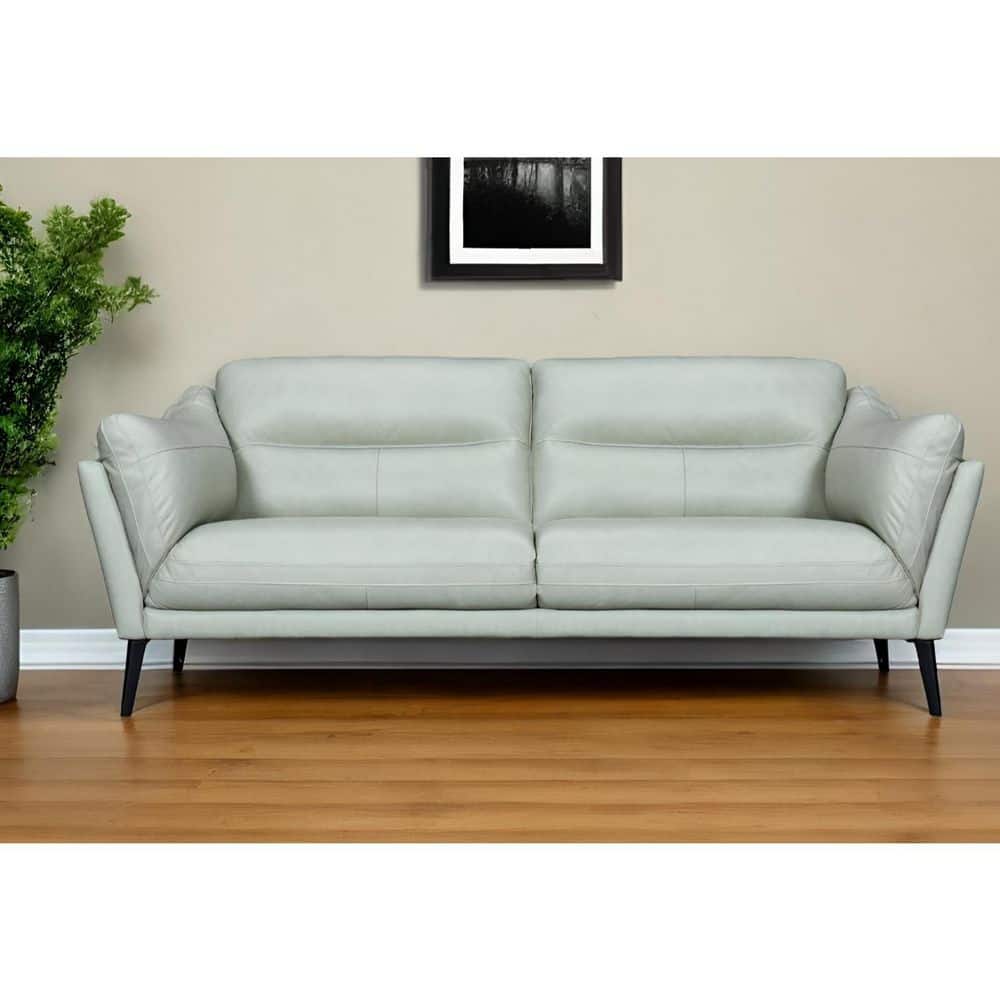 HomeRoots 87.00 in. Flared Arm Leather Rectangle Sofa Black 2000546413 ...