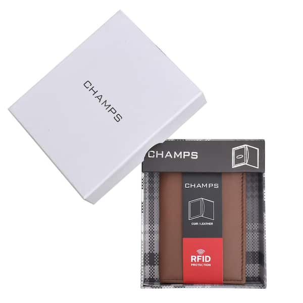 CHAMPS Tan RFID Blocking slim Leather Card Holder in Gift Box CH-540 ...