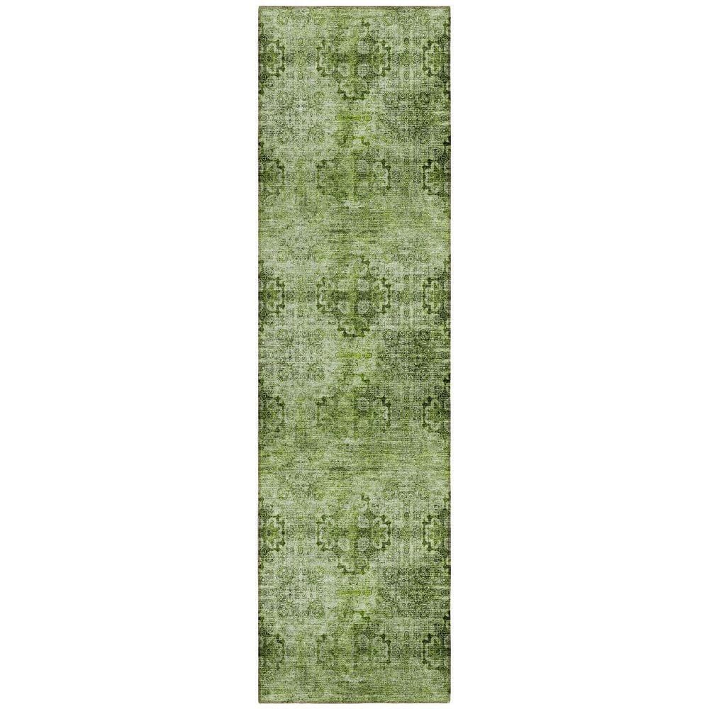 HomeRoots Olive Green 2 ft. x 8 ft. Woven Floral;Medallion Polyester ...