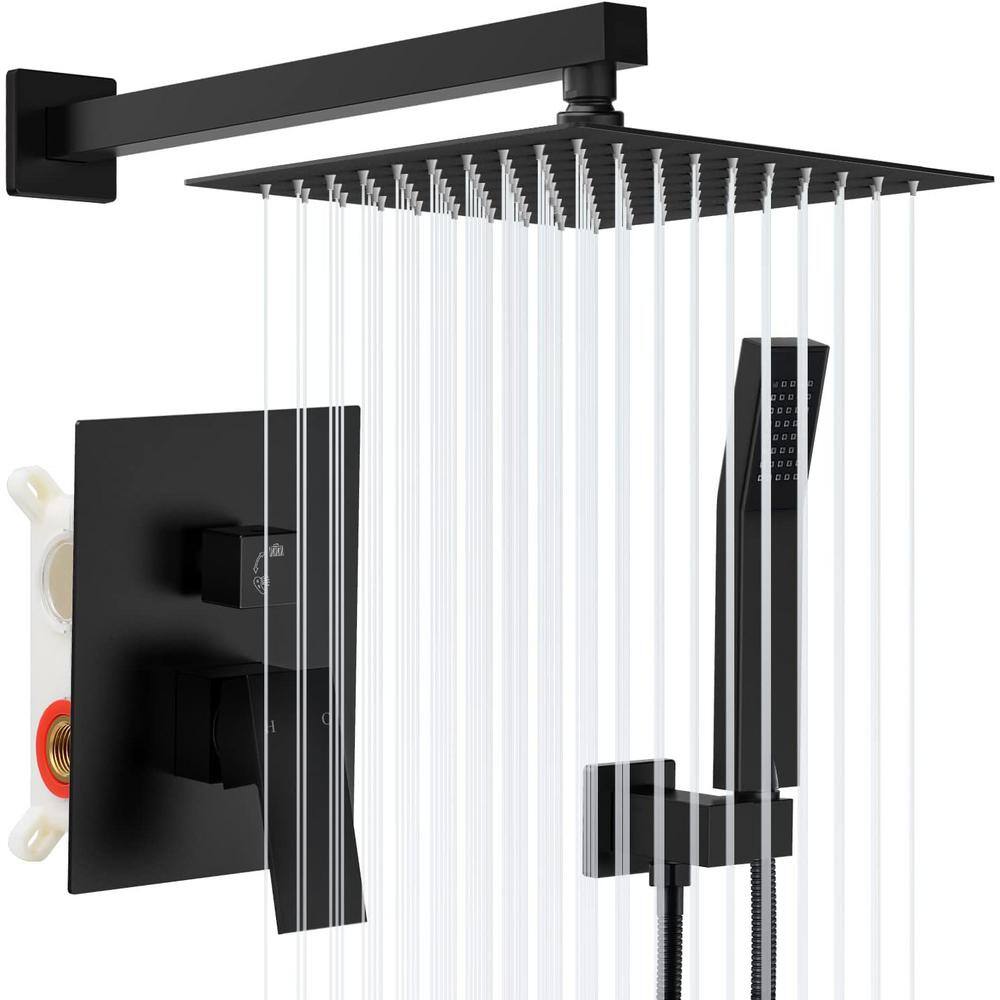 AKLFGN 1-Spray Square 12 in. Shower Head Brass Wall Bar Shower Kit with ...