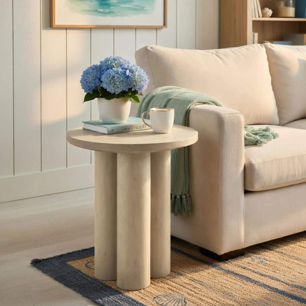 THE URBAN PORT Hazel 17.7 in. Natural Brown Round Mango Wood Side/End ...