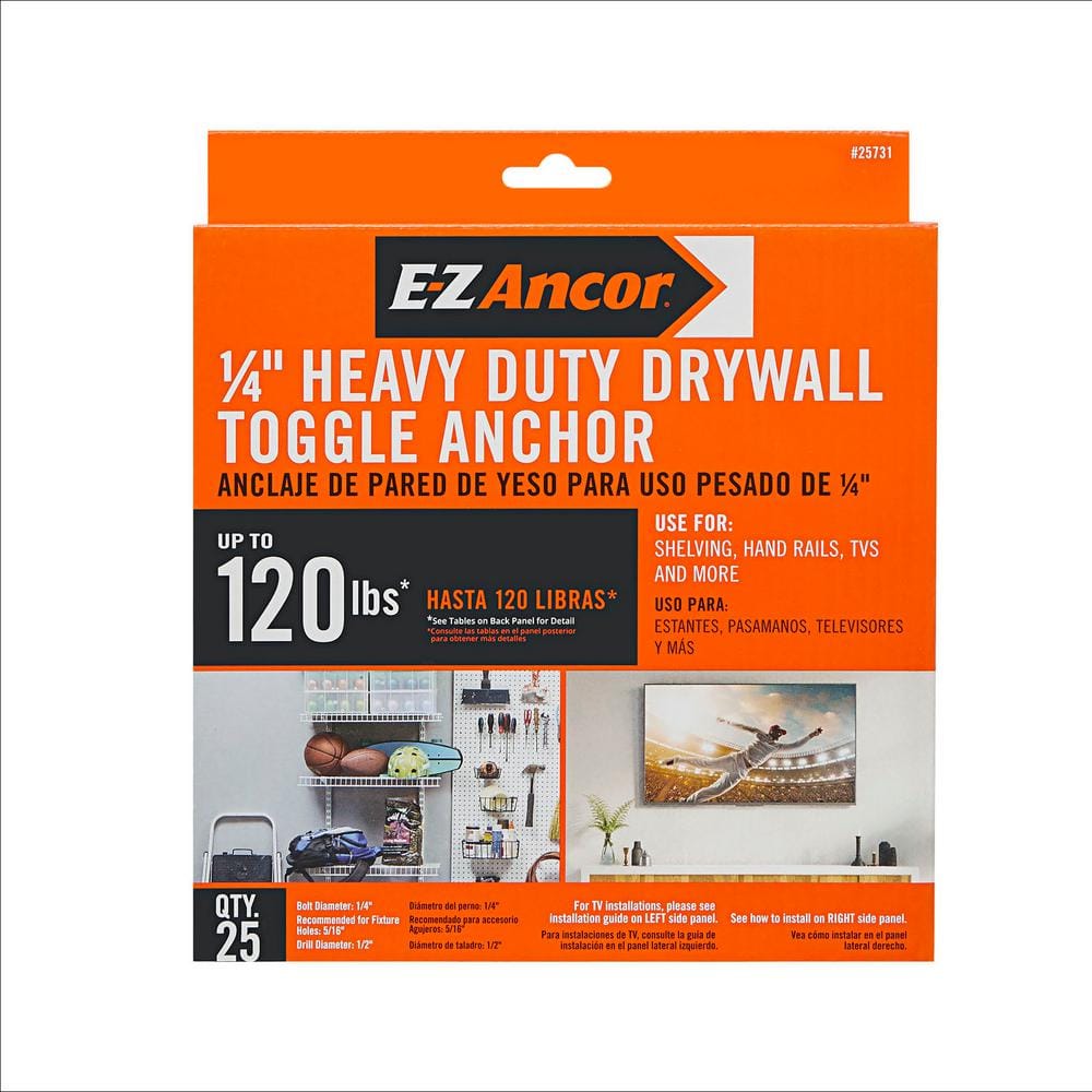 E-Z Ancor 1/4 in. x 2- 1/2 Heavy-Duty Phillips Drywall Screw Toggle ...