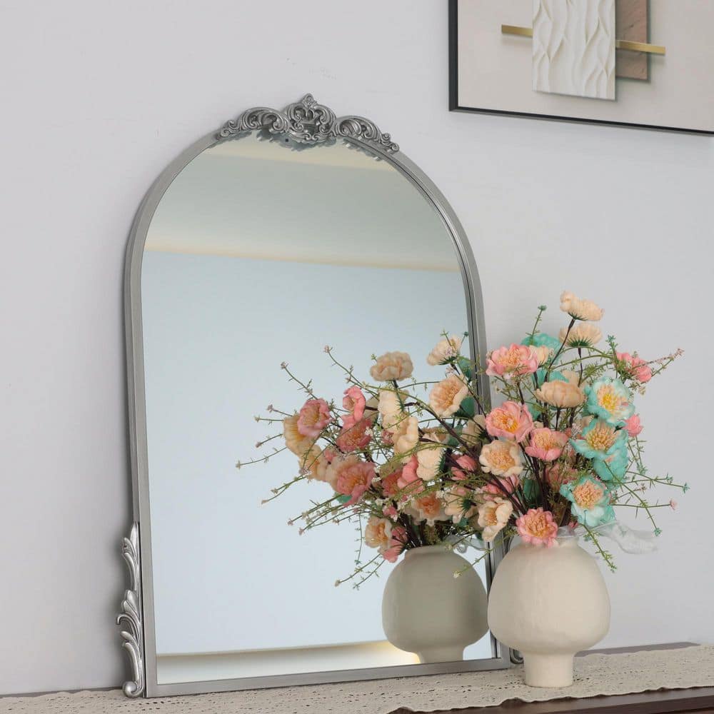 LuxHomez 20 in. W x 26 in. H Silver Metal Arch Classic Frame Decorative ...