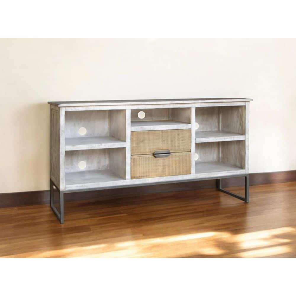HomeRoots Light Gray TV Stand Fits TV's up to 70 in. with Shelves ...