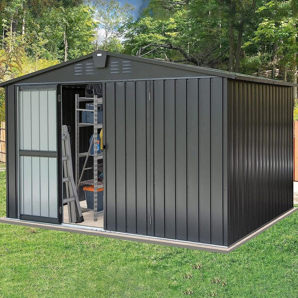 Boosicavelly 10 ft. W x 8 ft. D Black Metal Storage Shed with Double ...