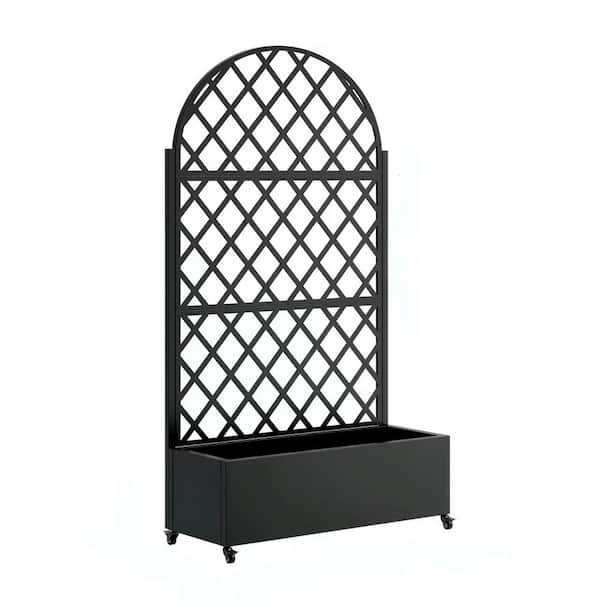 Metal Planter Box with Round Trellis-4-Wheeled Raised Garden Bed ...