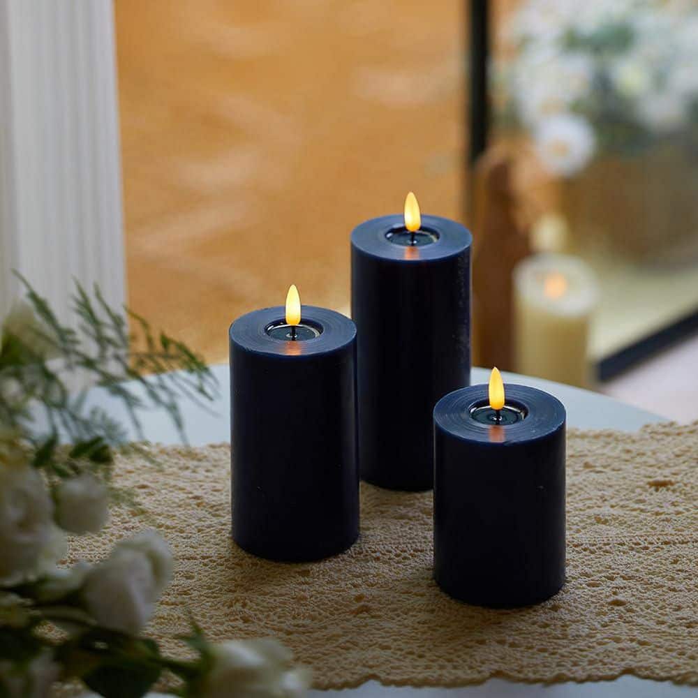 3 Pack Navy Flameless Pillar Candles: 3" Diameter, 4"/5"/6" Heights ...