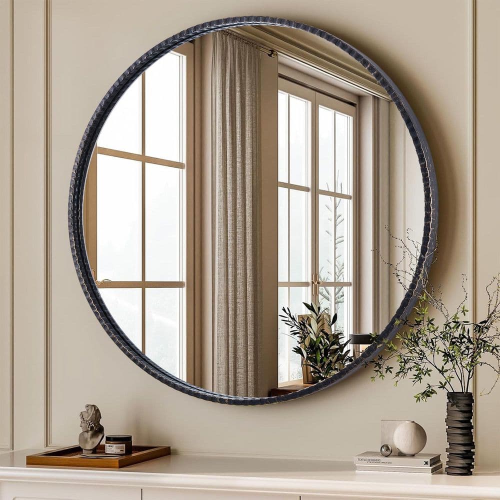 Elevatehome 32 in. W x 32 in. H Round Minimalist Retro Black Framed ...