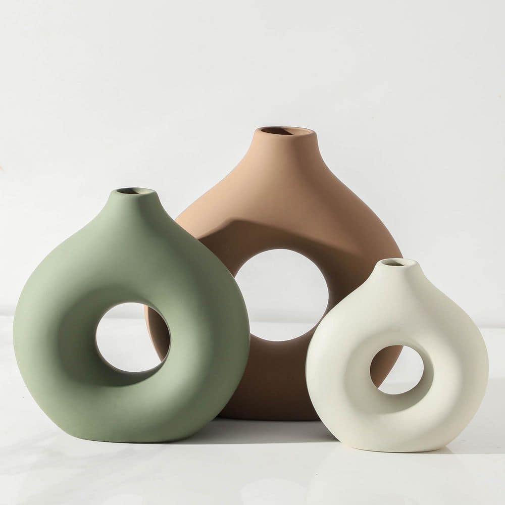 Angel Sar 3 Pcs 8.3 in. Pitcher Brown Ceramic Vase Home Table Decor ...