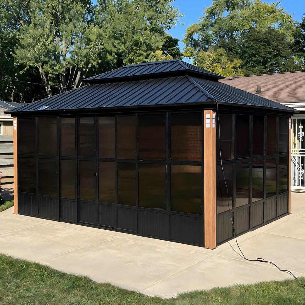 PURPLE LEAF 12ft. x 16ft. Sunroom Hardtop Gazebo Solarium Galvanized ...