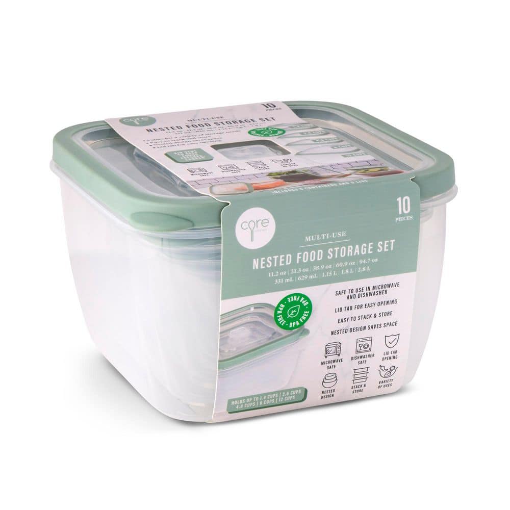 Core Kitchen 10pc Square Food Storage Set-11. 2oz/21. 3oz/38. 9oz/60 ...