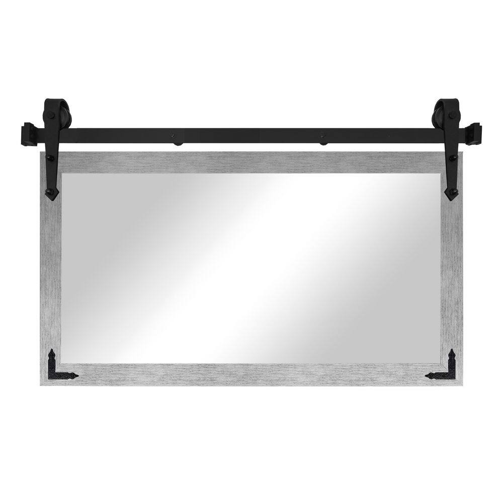 Rayne Mirrors (33 in. W x 66 in. H) Brushed Silver Mirror w Steel Barn ...