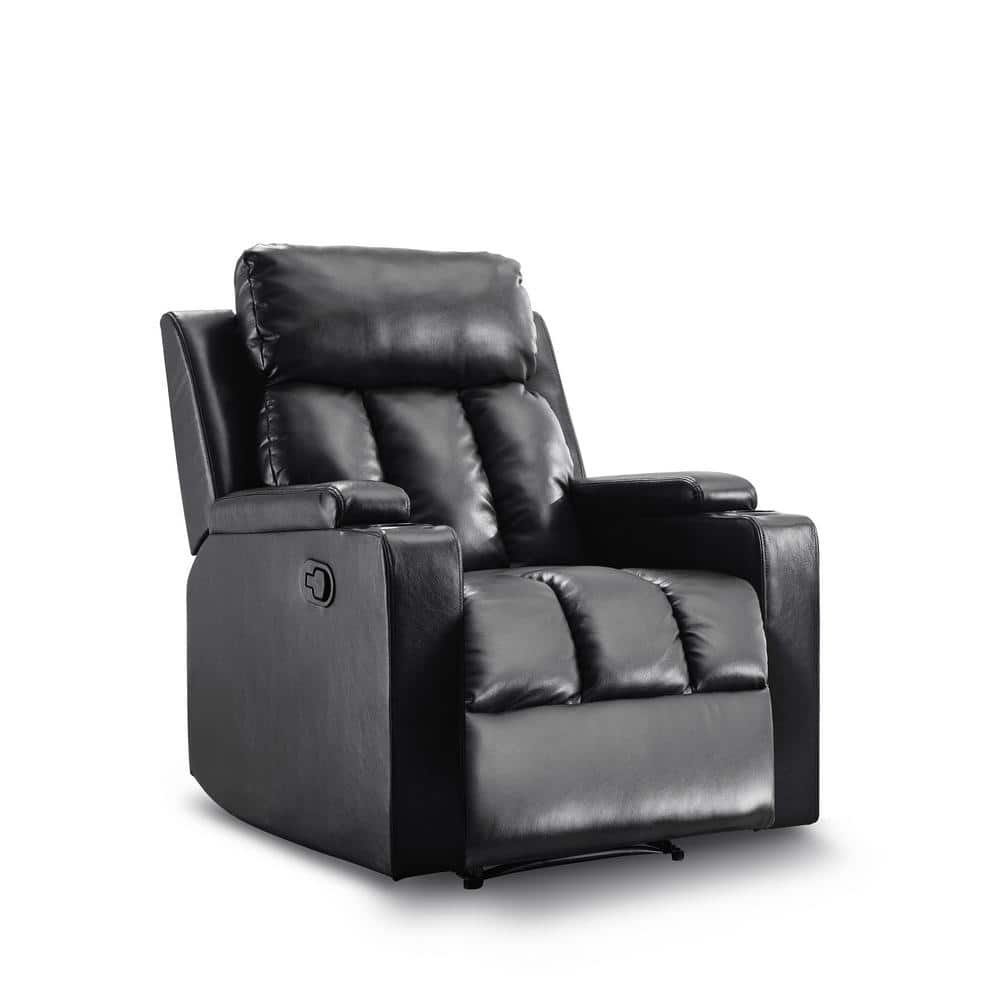 Ottomanson Black Leatherette Cozy Recliner with Cupholders ZOY-203 ...