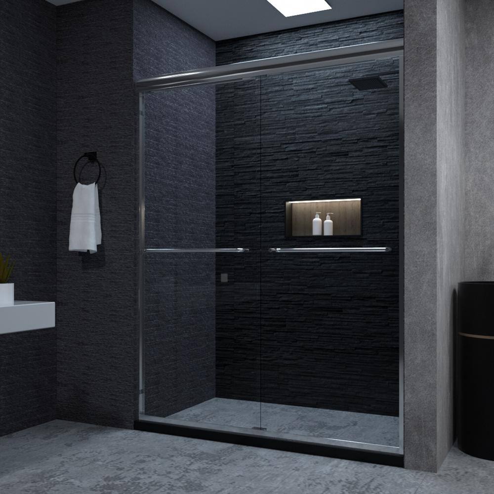 niveal Vale 60 in. W x 72 in. H Sliding Semi-Frameless Shower Door in ...