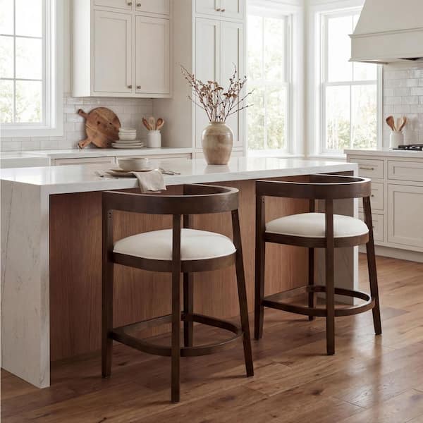 Harper & Bright Designs Curved 33 in. H Walnut Low Back Solid Rubber ...