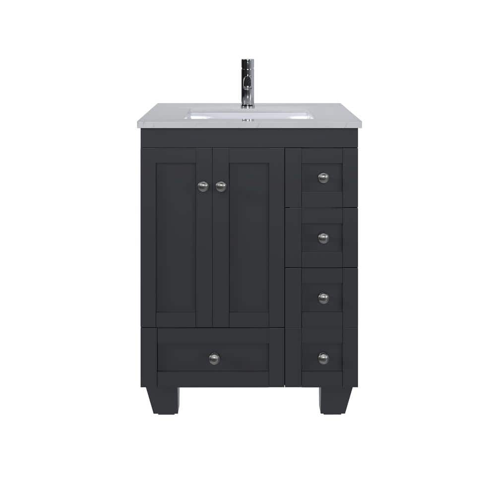 Eviva Happy 24 in. W. x 18 in. D Bathroom Vanity with White Carrara ...