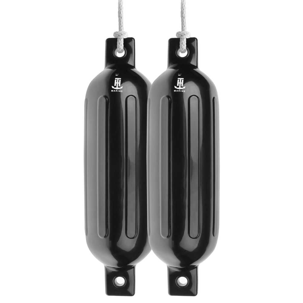 BOATING ESSENTIALS 2-Pack Fender Kit, Black Inflatable Fenders 5.5" x ...