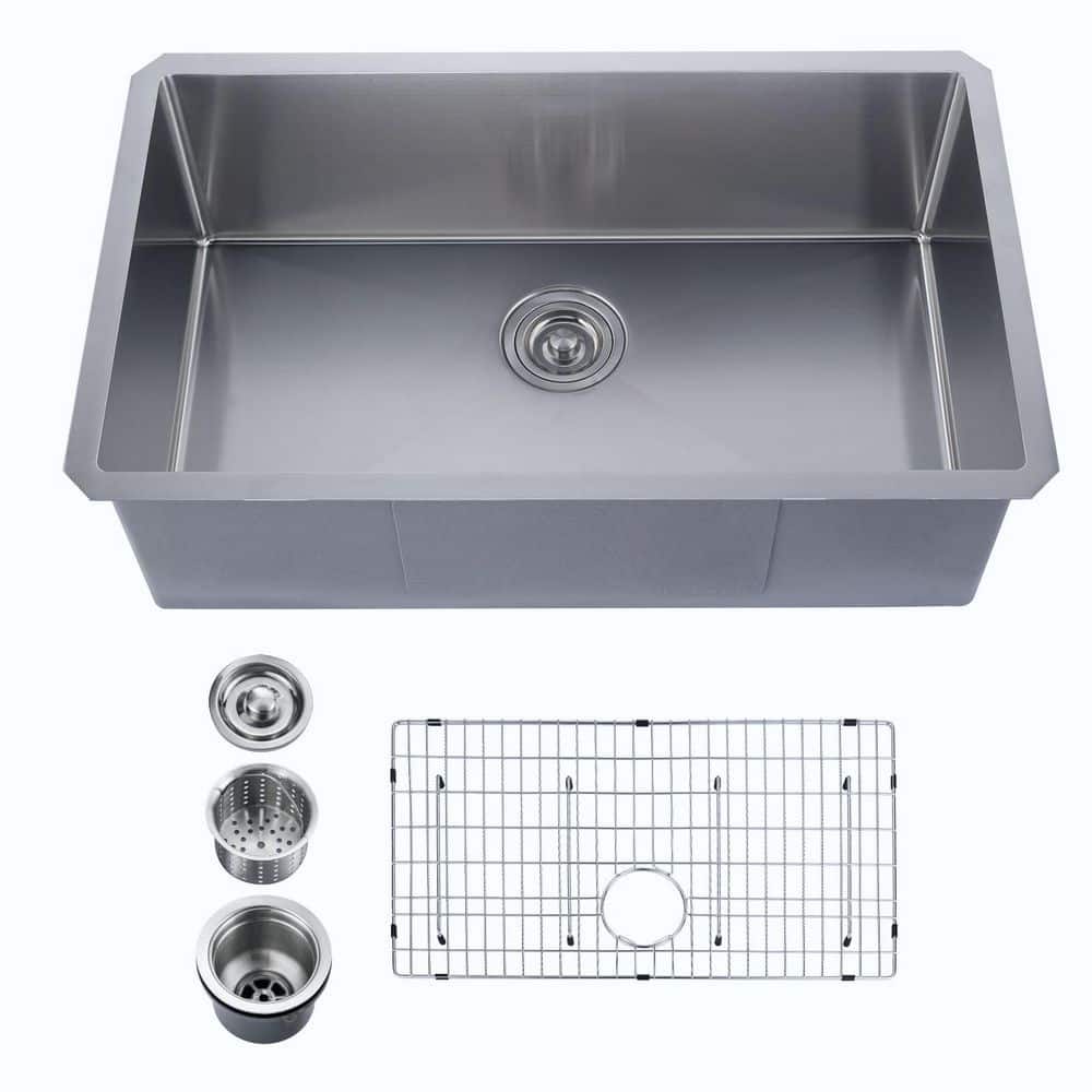 VEVETTA 32 in. Undermount Single Bowl 18 Gauge Gunmetal Stainless Steel ...