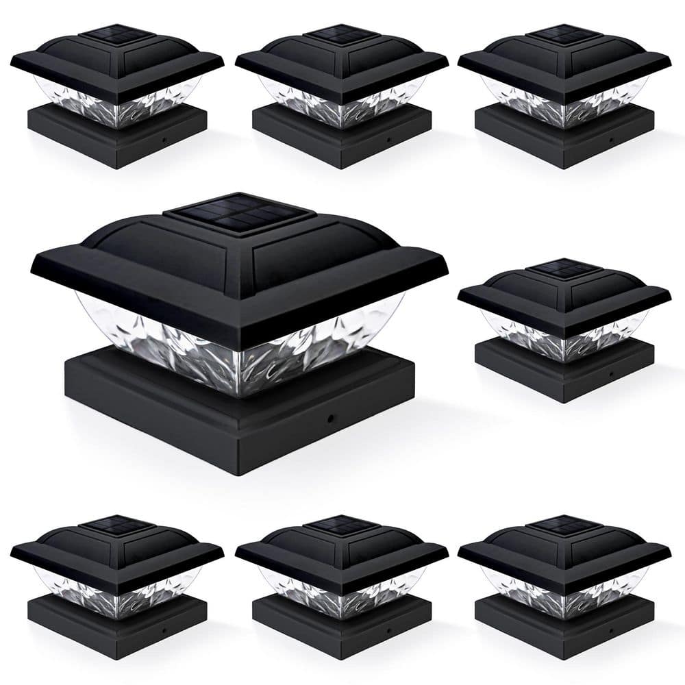 GIGALUMI Black 4 x 4 Solar Powered LED Deck Post Cap Light (8-Pack) PO ...