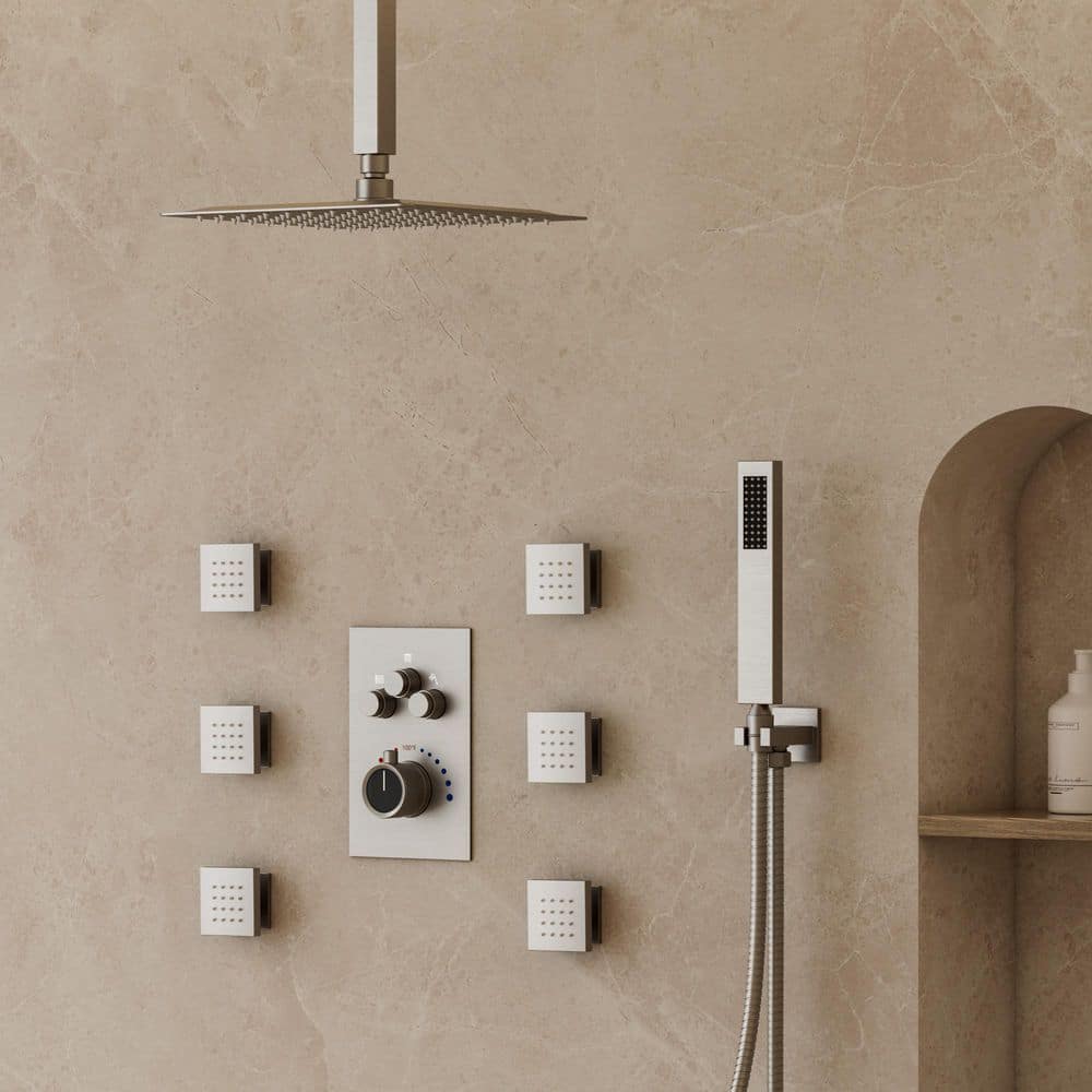 YAWWALK Triple Handles 7-Spray Patterns Shower Faucet 12 in. Shower ...