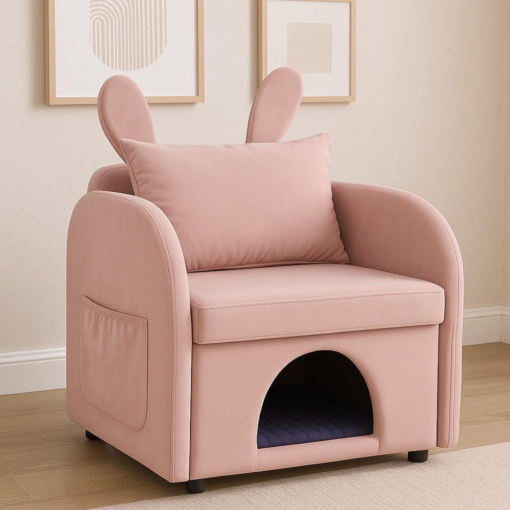 Boyel Living 25.2 in. W Pink Fabric Bunny-Ear Pet-Friendly Arm Chair ...