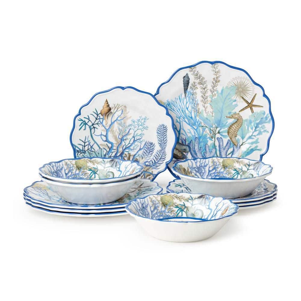 Certified International Blue Lagoon 12-Piece Multi-Colored Melamine ...